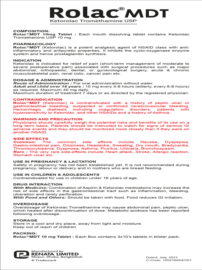 Rolac MDT Insert | PDF | Nonsteroidal Anti Inflammatory Drug | Clinical ...