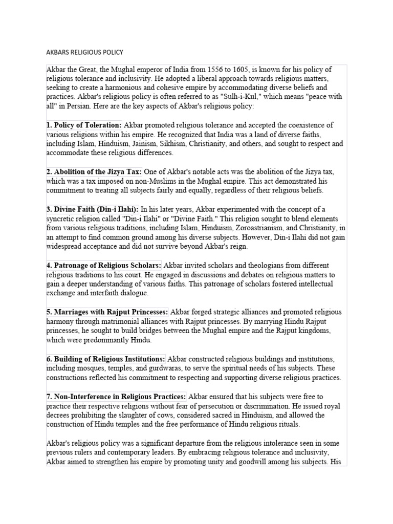 Akbars Religious Policy | PDF
