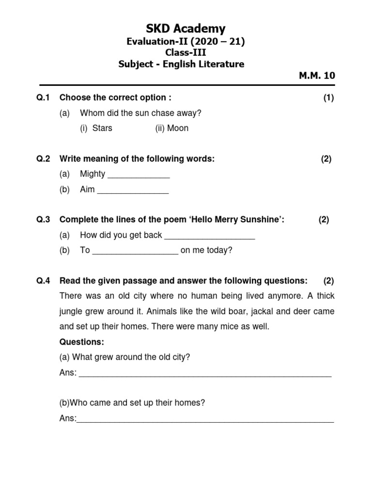 Class III English Lit | PDF | Teaching Methods & Materials