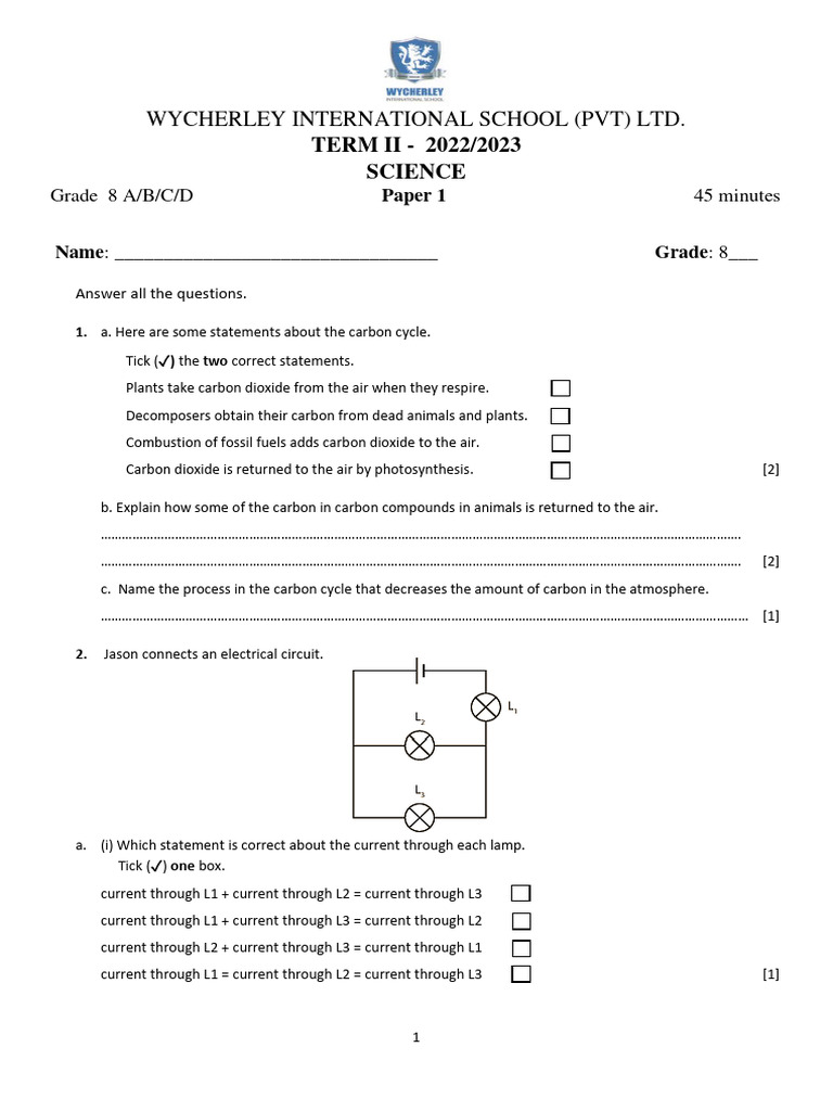 Gr8-Term 2.exam Paper1 | PDF | Sulfate | Sex