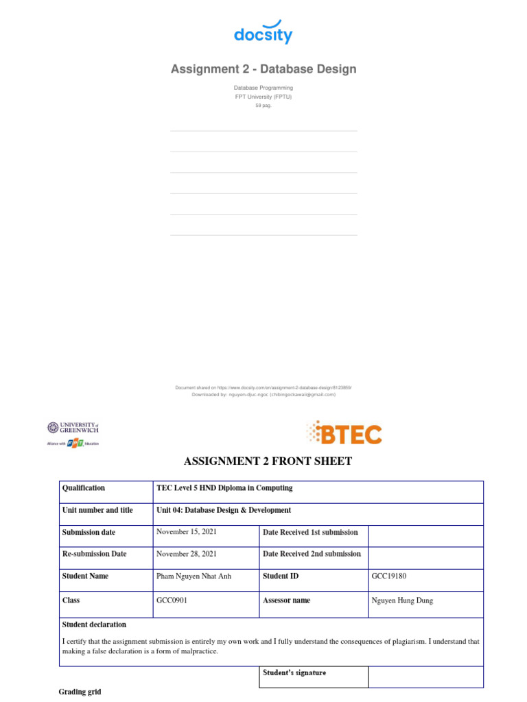 Database Design Assignment | PDF | Microsoft Sql Server | Databases
