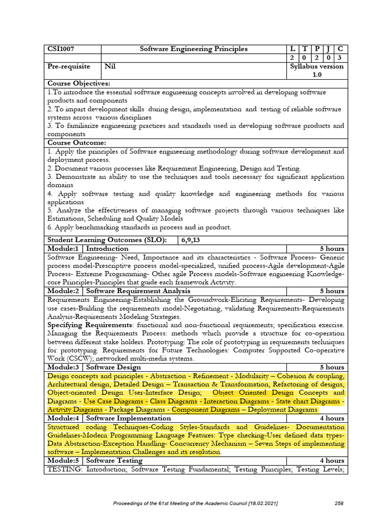 Software Engineering Course Outline | PDF | Software Testing | Software
