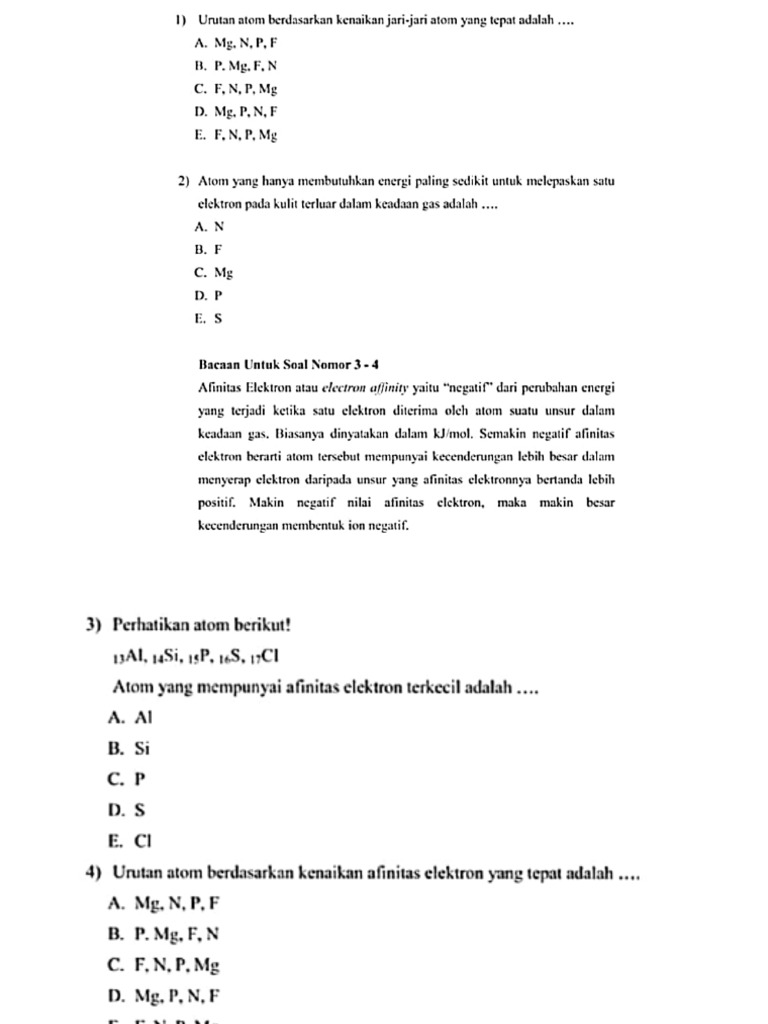 Latihan Soal Sifat Periodik Unsur | PDF