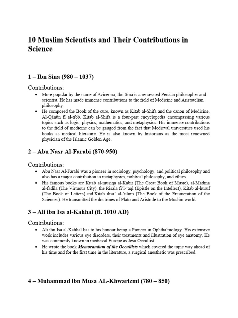 Top 10 Muslim Scientists and Their Impact | PDF | Social Science ...