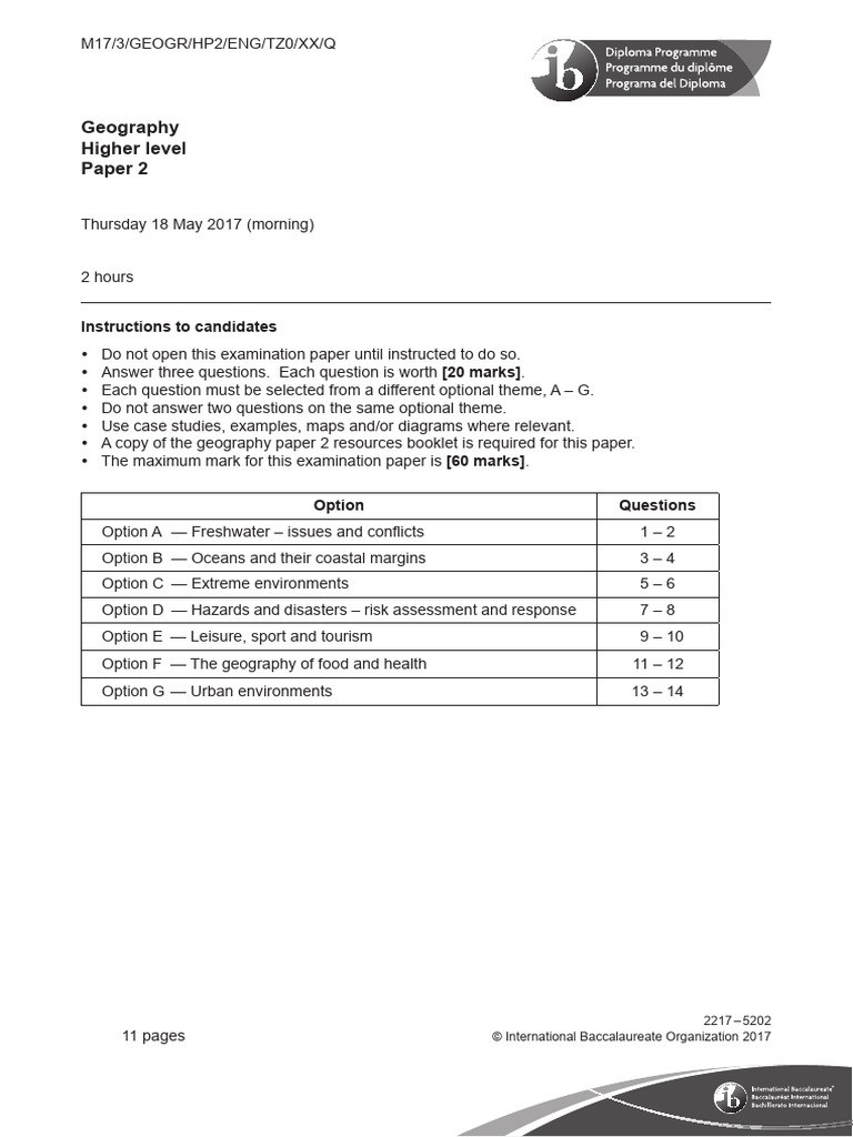 Geography - Paper - 2 - Question - Booklet - HL May 2017 | PDF | Hazards | Tropical Cyclones