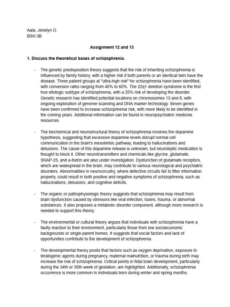 Assignment 12 and 13 | PDF | Schizophrenia | Dopamine