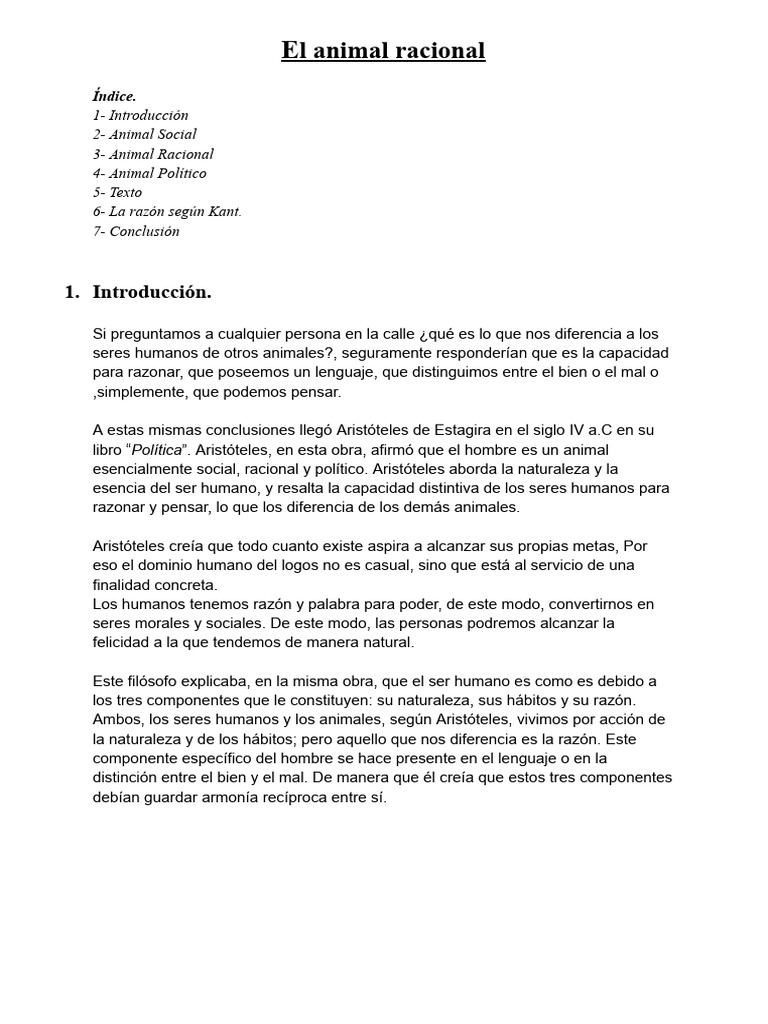 El Hombre: Animal Racional y Político | PDF | Razón | Aristóteles