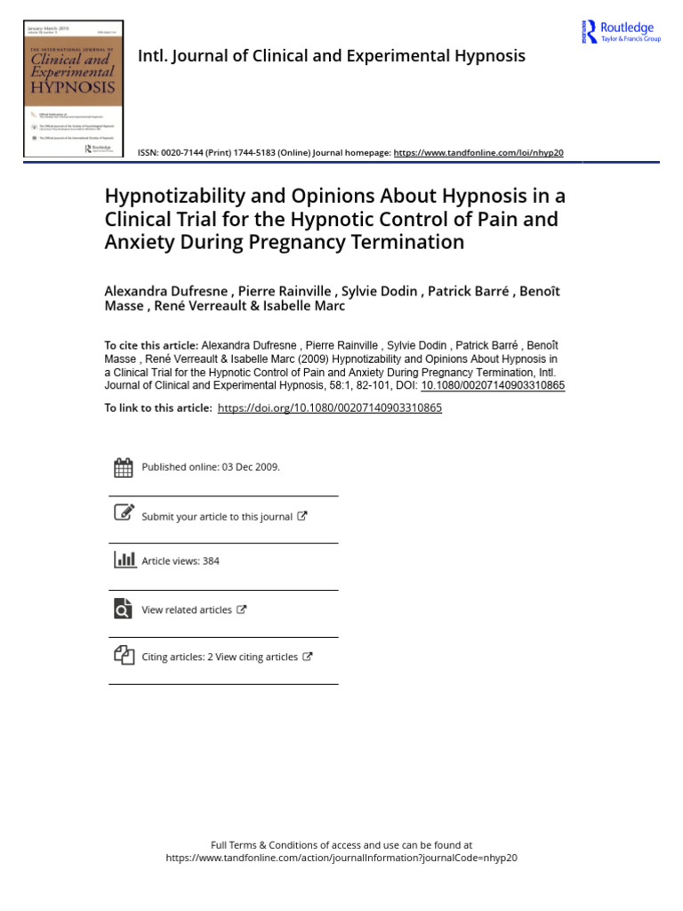 Hypnotizability and Opinions About Hypnosis in A Clinical Trial For The ...