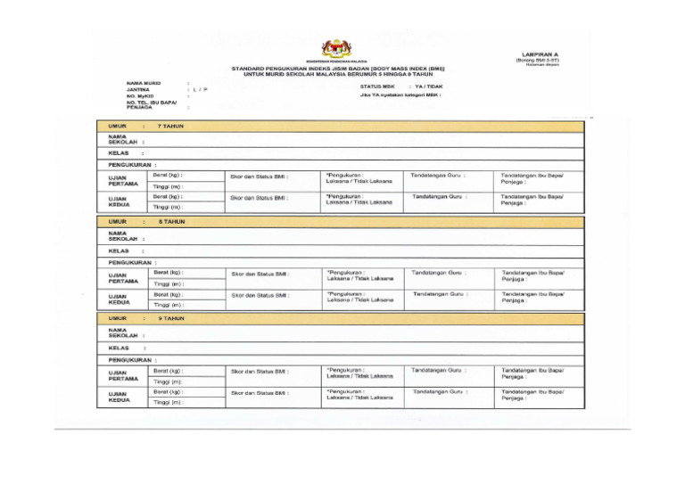 Borang Bmi | PDF