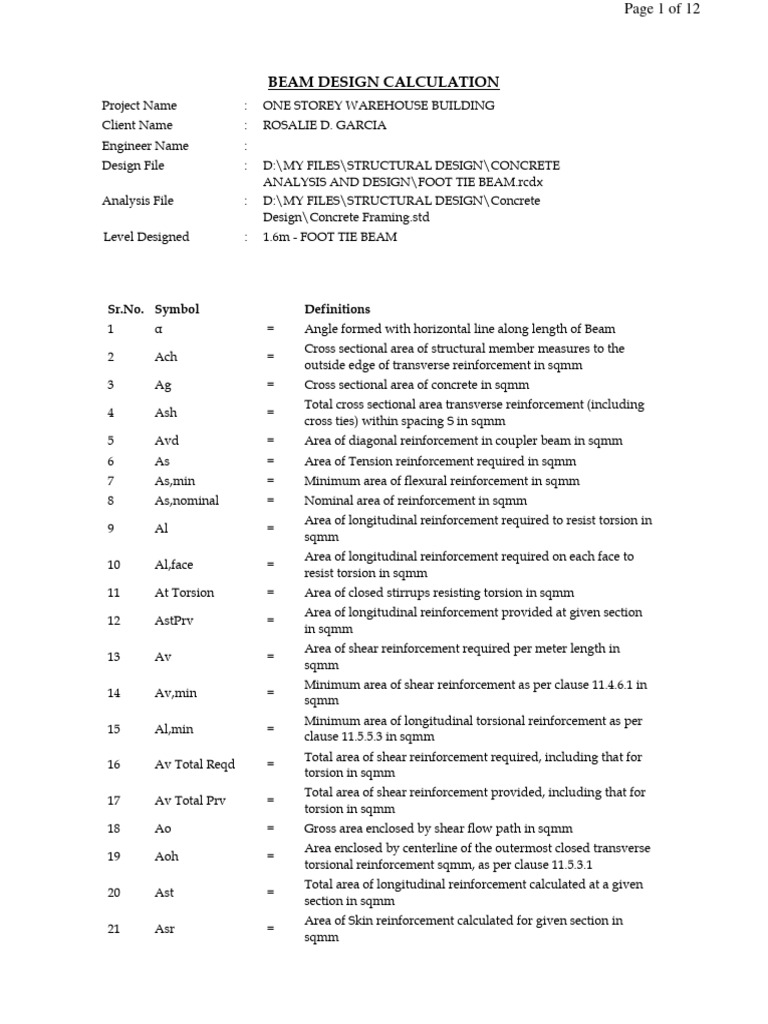 FOOT TIE BEAM CALCULATIONS Sample 1 | PDF | Beam (Structure) | Bending