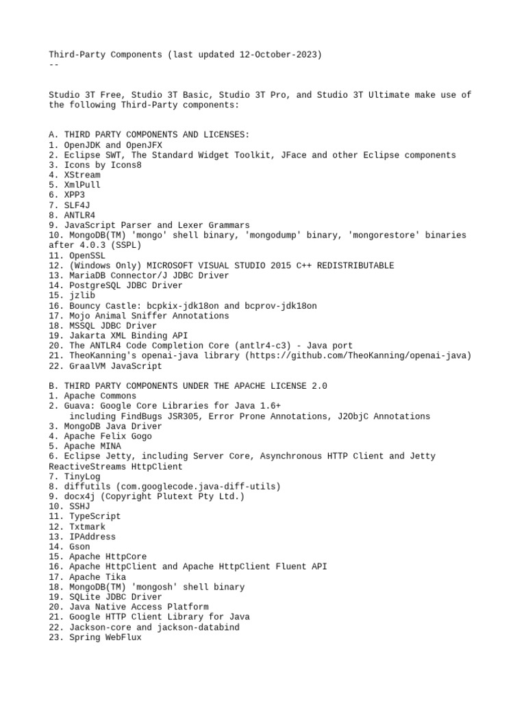 Third Party Components | PDF | Source Code | License Third Party Components | PDF | Source Code | License