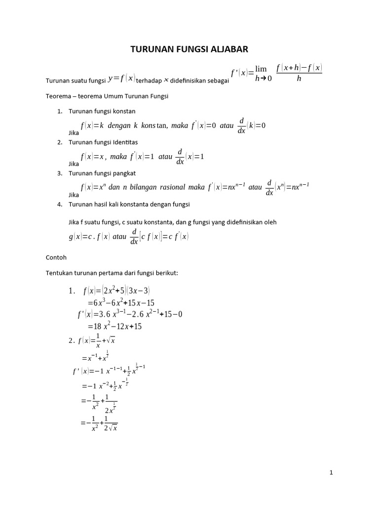 Materi Turunan Aljabar | PDF