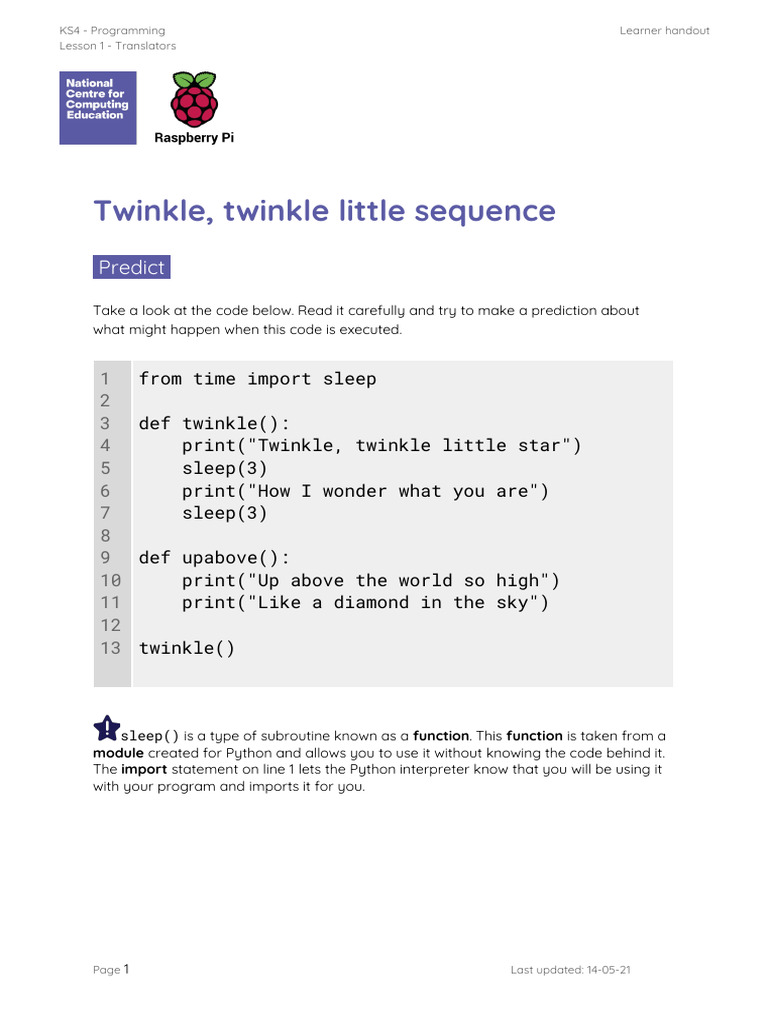 A3 Worksheet - Twinkle Twinkle Little Sequence | PDF | Computer Engineering | Software Development
