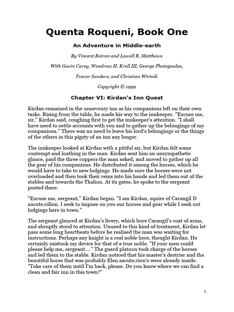 03 Quenta Roqueni Chapters 6 To 10 by Vincent Roiron and Lowell R. Mattews (February, 2000 ...