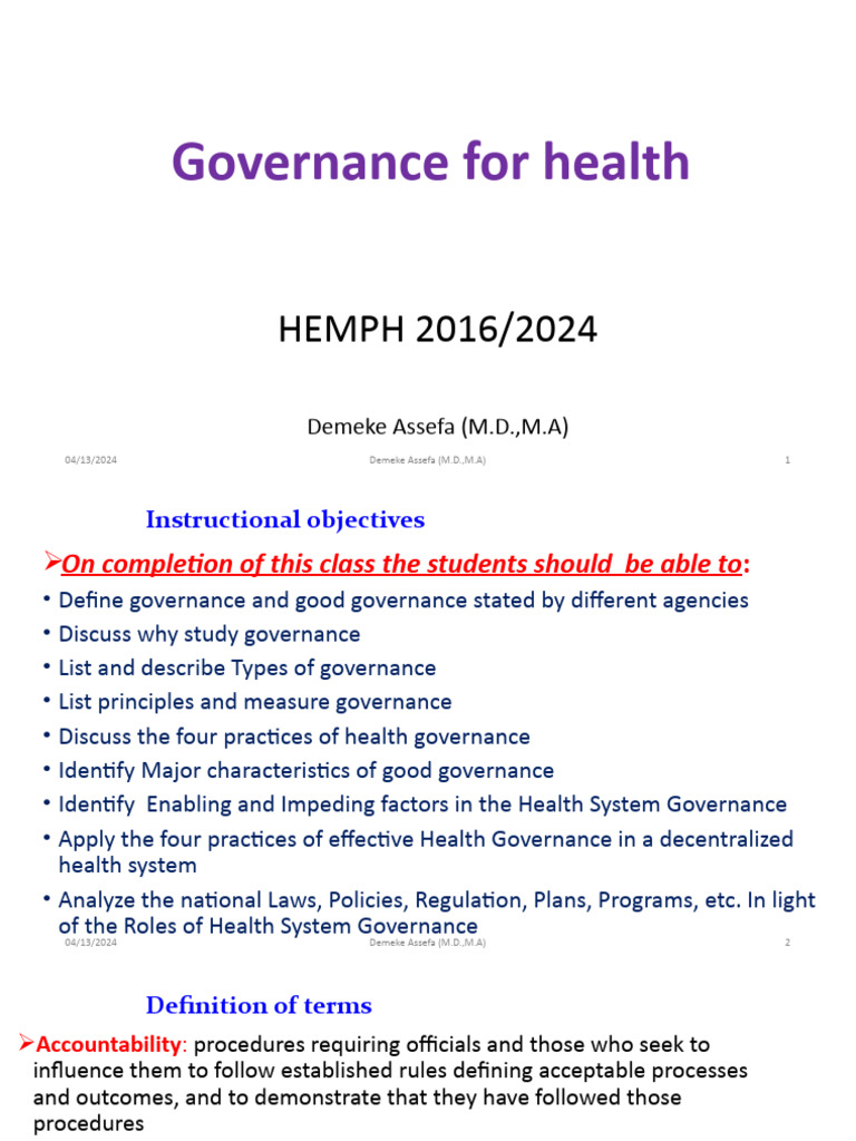 Health Governance Principles and Practices | PDF | Governance | Good ...