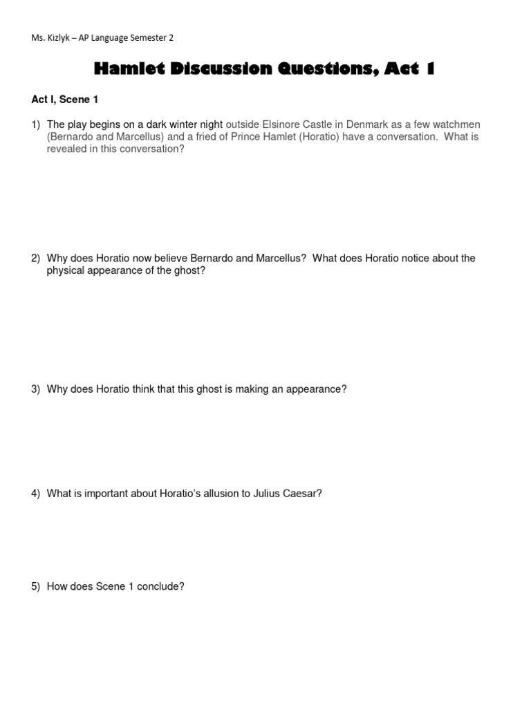 Hamlet Discussion Questions | PDF | Hamlet | Shakespearean Tragedies