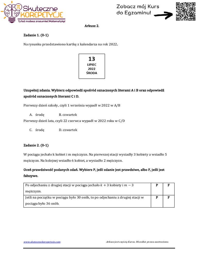 Arkusz 2 Egzamin 1 | PDF