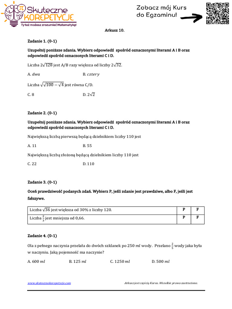 Arkusz 10 Egzamin | PDF