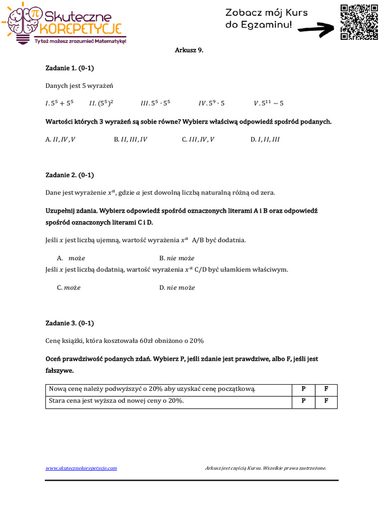Arkusz 9 Egzamin | PDF