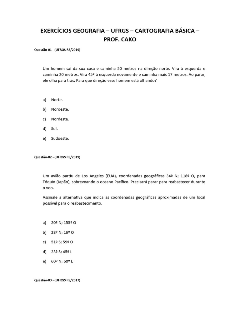 CARTOGRAFIA - Exercícios Prof. Cako | PDF | Lua | Eclipse