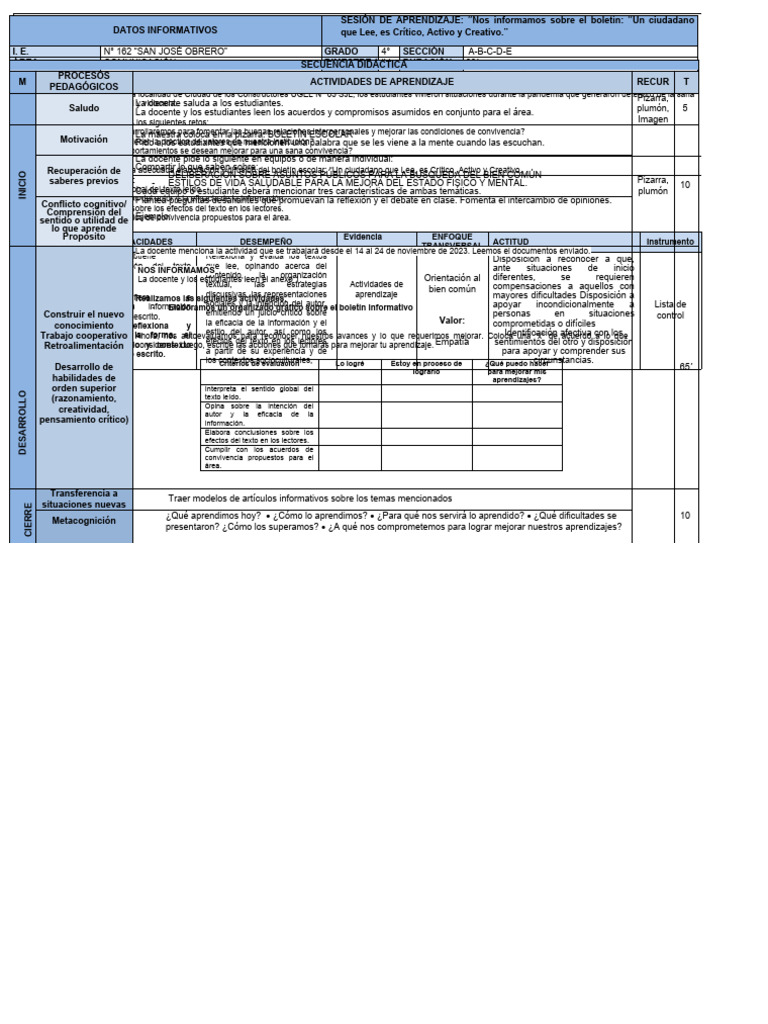 Sesión 8 - Iv Bim - 4to | PDF | Evaluación | Aprendizaje
