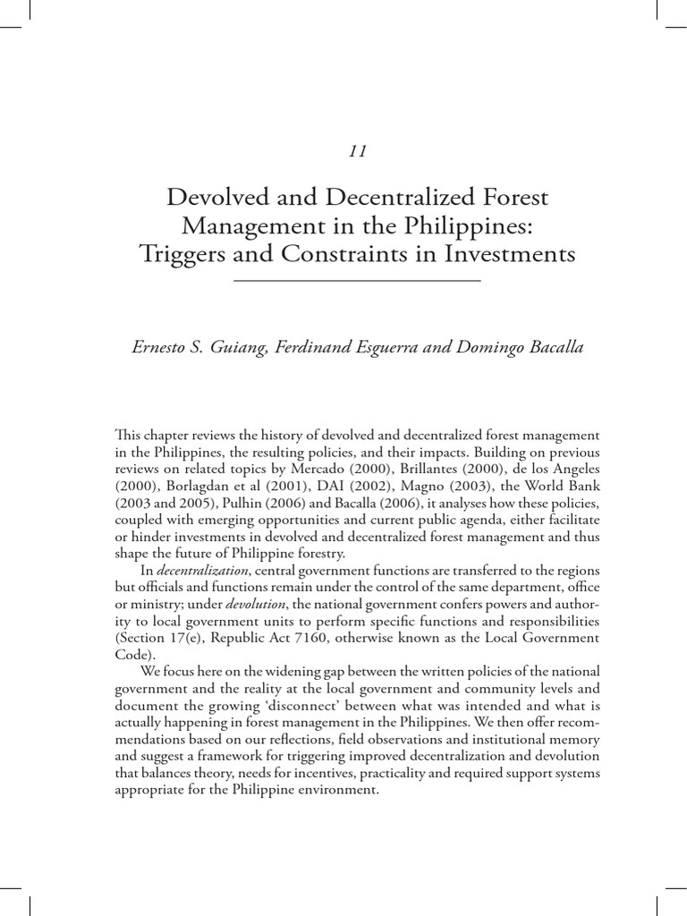 Forest Management in the Philippines: Challenges and Opportunities ...
