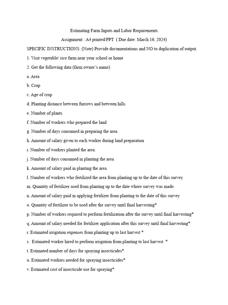 Estimating Farm Inputs and Labor Requirements | PDF | Science ...