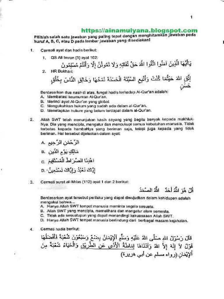 Soal Quran Hadis | PDF
