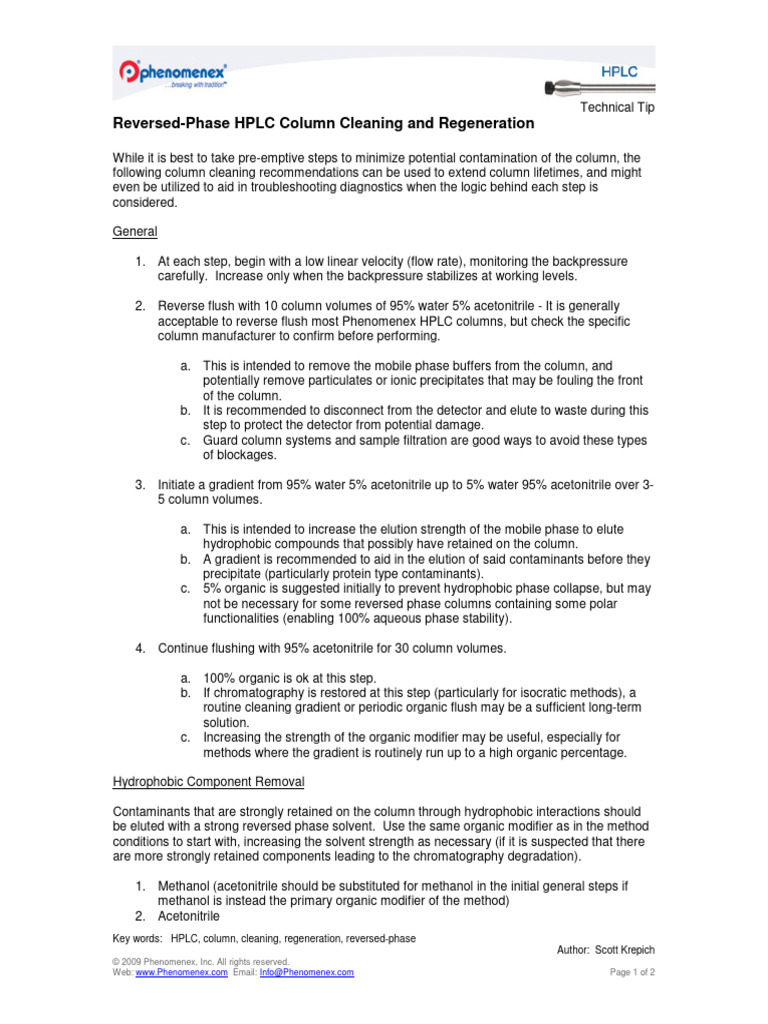 HPLC Column Regeneration | PDF | High Performance Liquid Chromatography ...