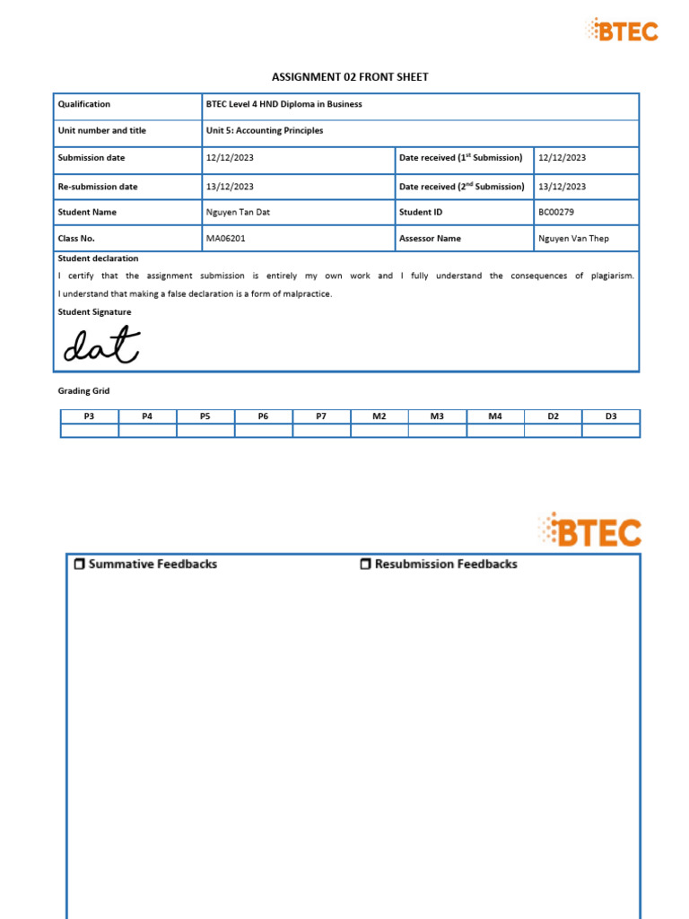ASM2 - BC00279 - NguyenTanDat | PDF | Debits And Credits | Expense