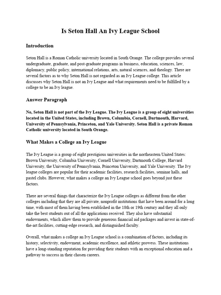 Is Seton Hall An Ivy League School 800 S2 | PDF | Ivy League | Higher Education