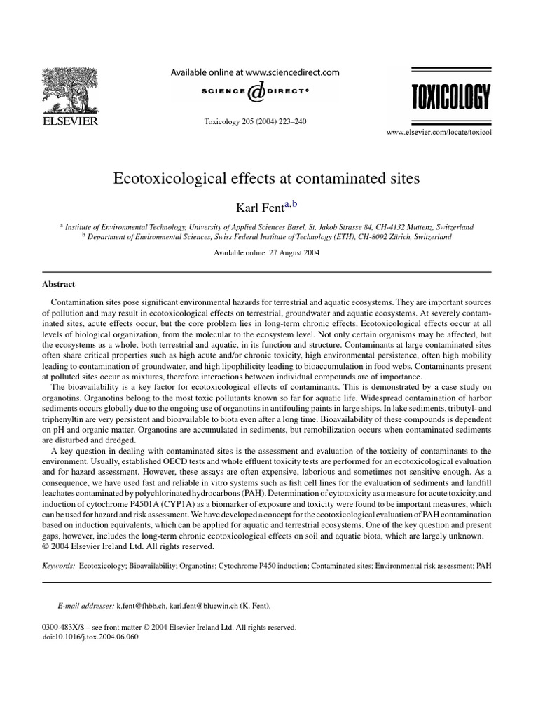 Ecotoxicological Effects of Contaminated Sites | PDF | Toxicity ...