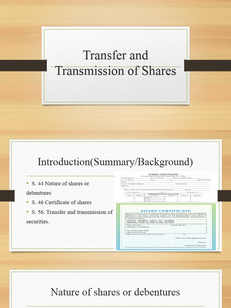 Transfer and Transmission of Shares | PDF | Securities (Finance ...