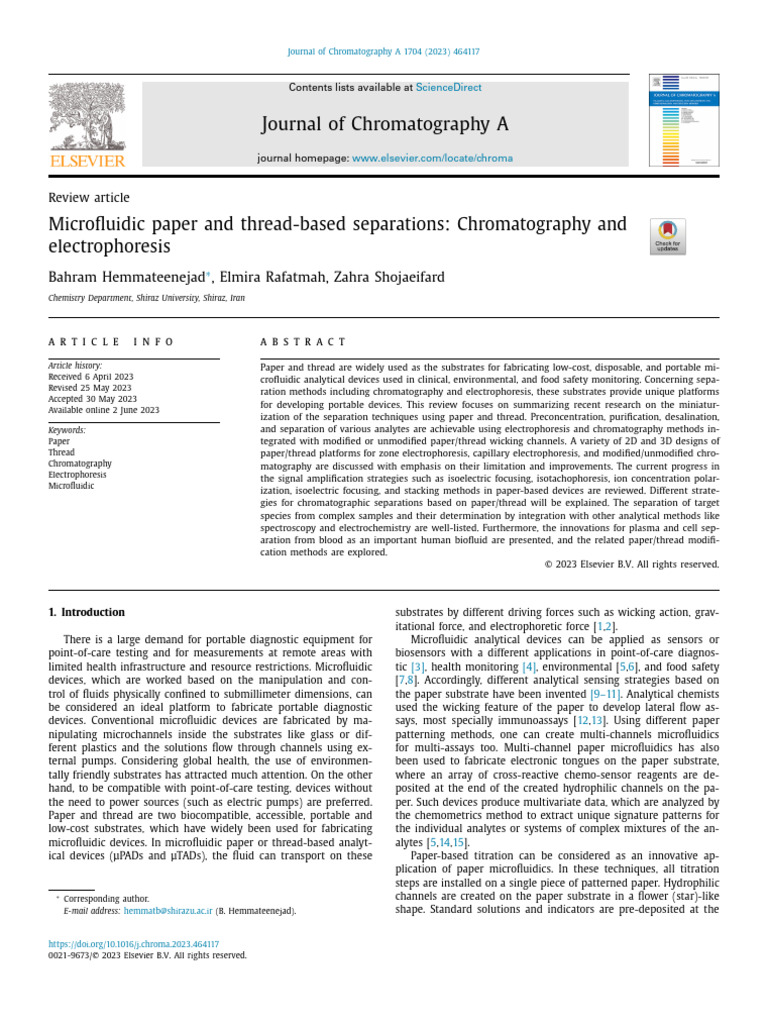 Microfluidic paper and thread-based separations (Chromatography and ...