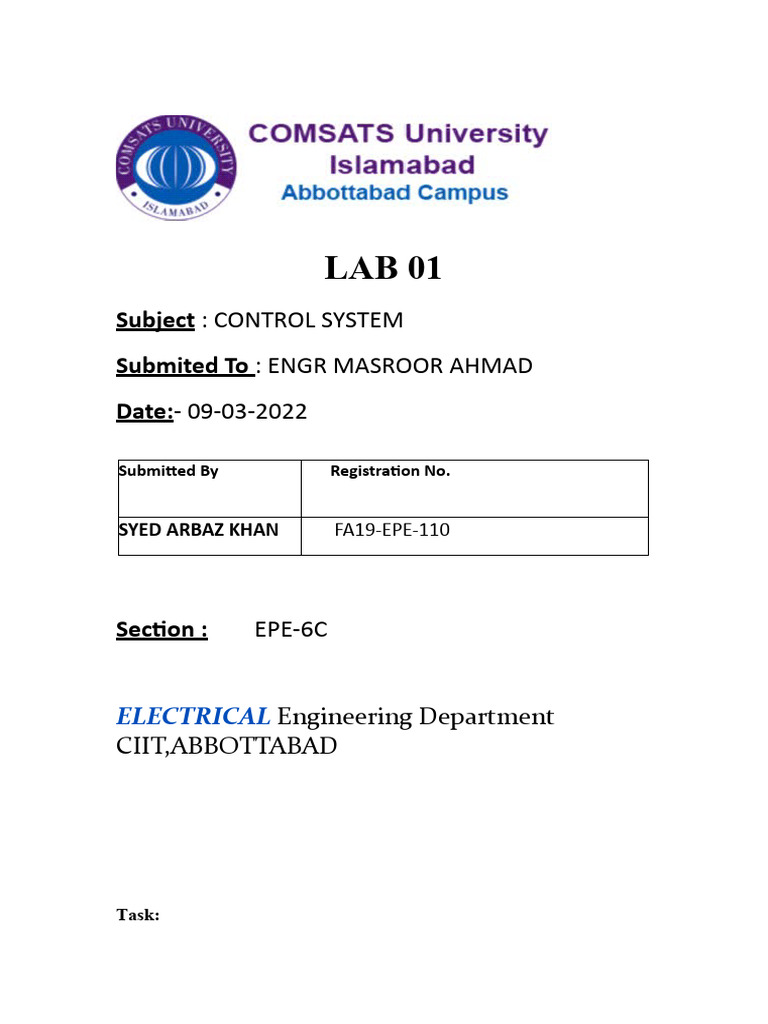 LAB01 Control System | PDF | Signal Processing | Analog Circuits