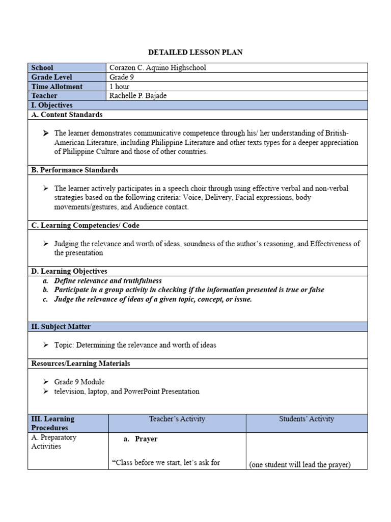 Final Demo - Lesson Plan | Download Free PDF | Human Communication