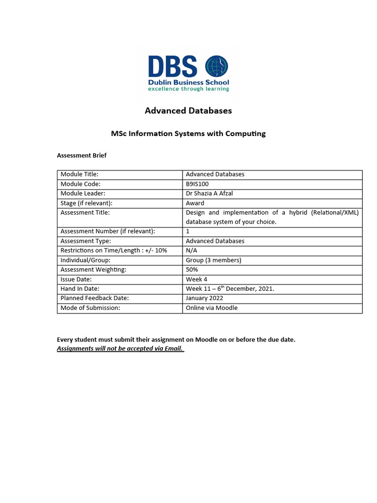 B9IS100 AssessmentBrief Sept 2021 Intake | PDF | Relational Database | Databases