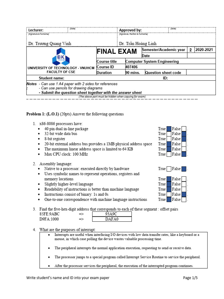 ECE391 Final Sem202 Solution | PDF | Computer Data Storage | Central Processing Unit