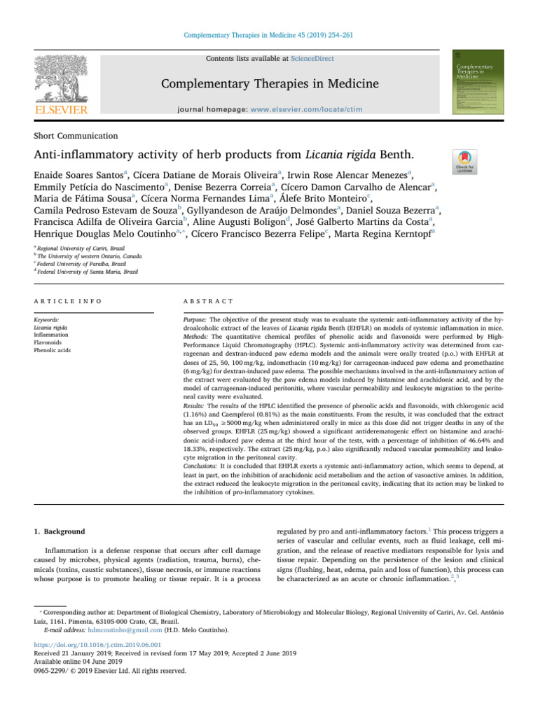 Anti-Inflammatory Activity of Herb Products From Licania Rigida Benth | PDF | Nonsteroidal Anti ...