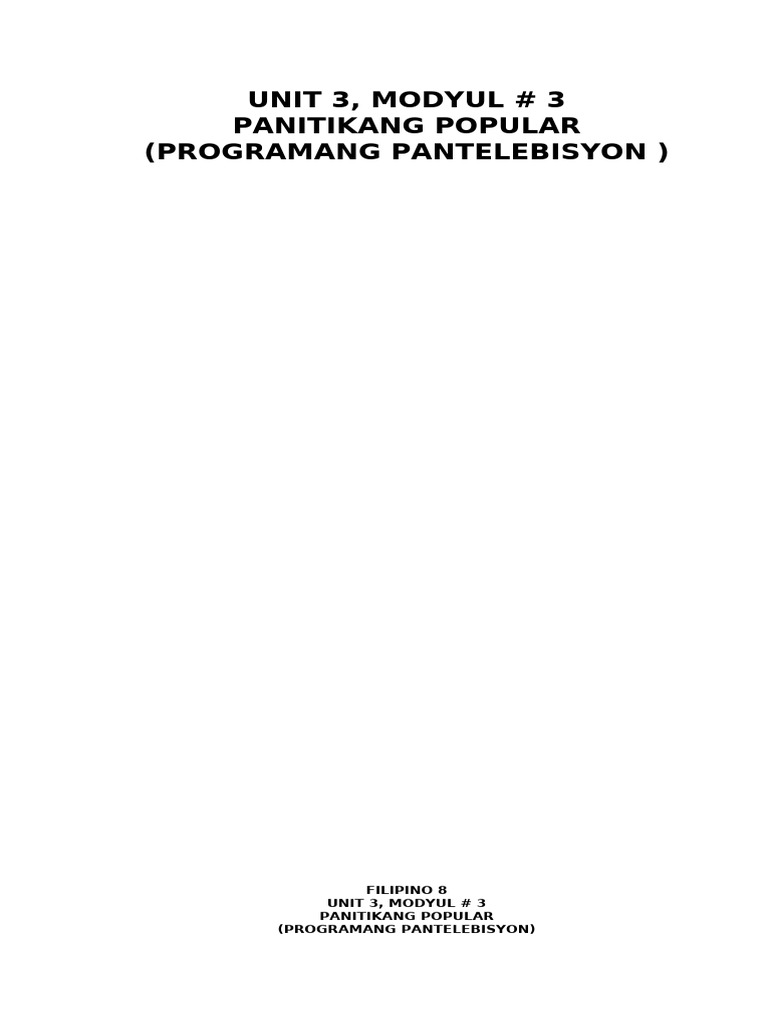 Toaz - Info Yunit 3 Module 3 Panitikang Popular Programang Pantelebisyon PR | PDF