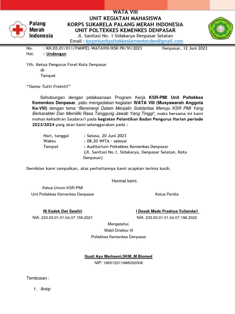 011-012 - Undangan KSR PT, Forel, Permohonan Sambutan PMI-1 | PDF