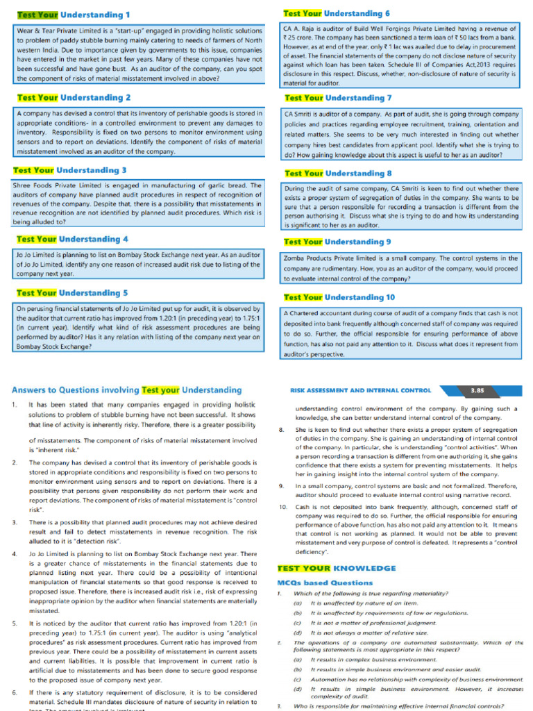Audit Lesson No 3 Risk Assesment and Internal Control | PDF