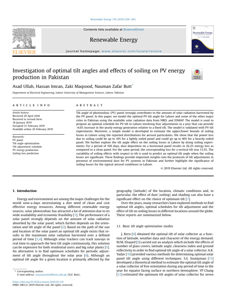 Investigation of Optimal Tilt Angles and Effects of Soiling | PDF | Solar Panel | Photovoltaics