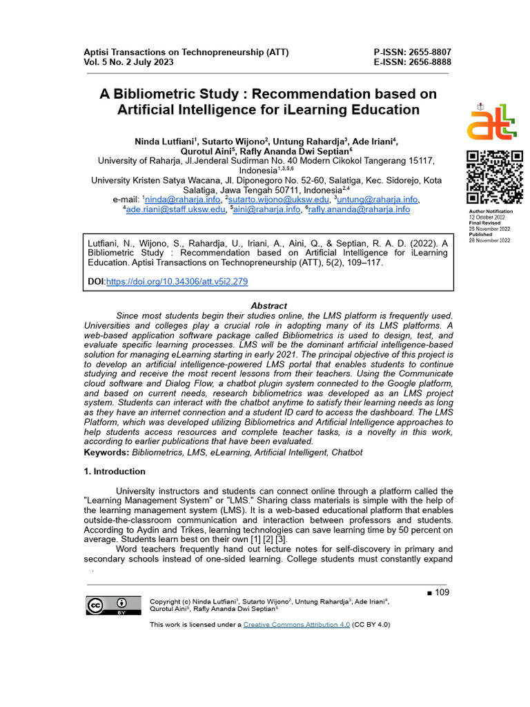 v5n2 A Bibliometric Study Recommendation Based On Artificial Intelligence For Ilearning ...