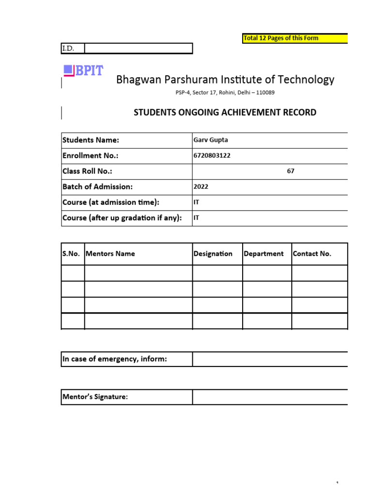 Student Achievement Record | PDF