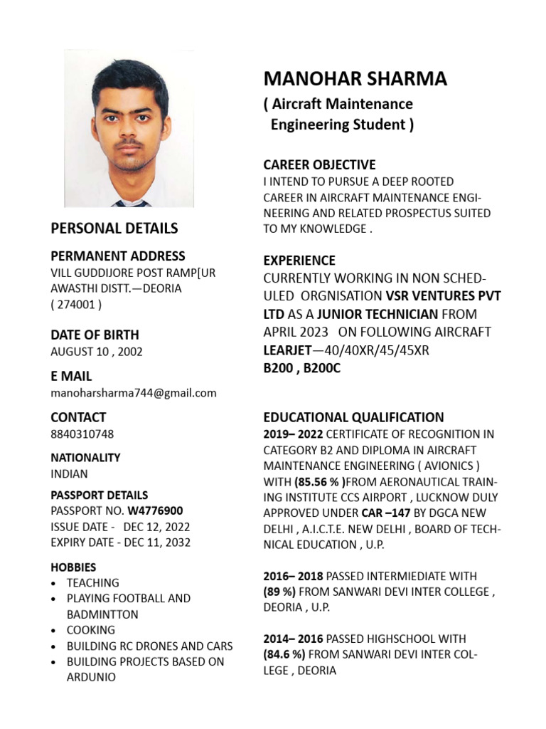 Manohar Resume | Download Free PDF | Aviation