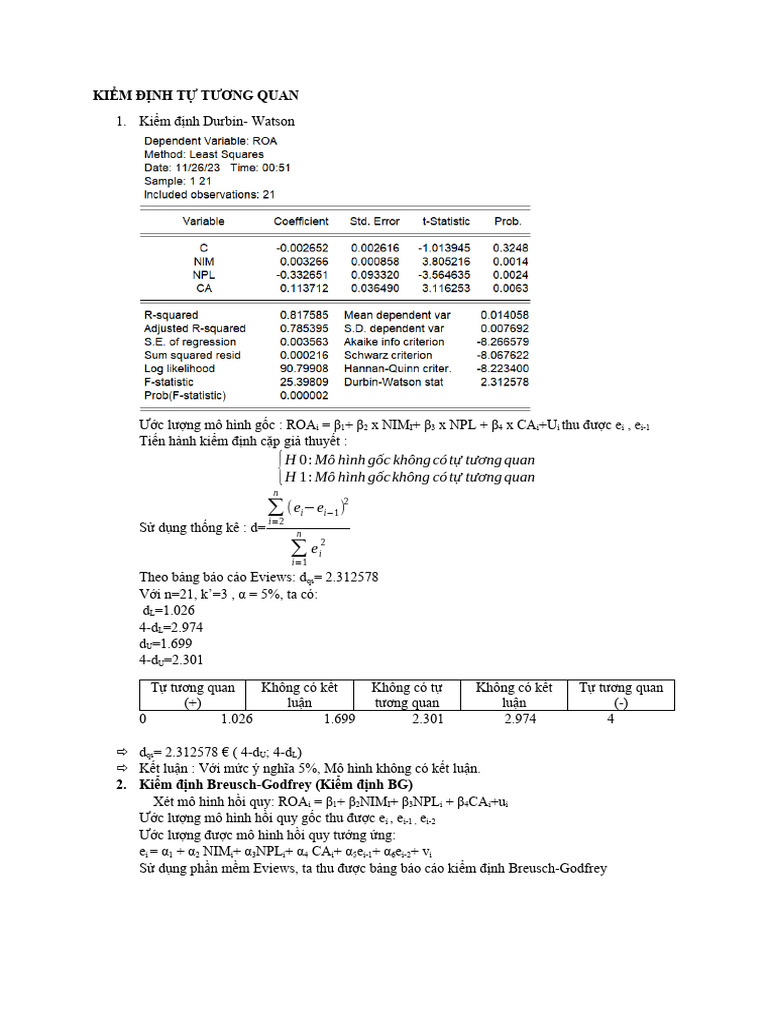 KIỂM ĐỊNH TỰ TƯƠNG QUAN | PDF