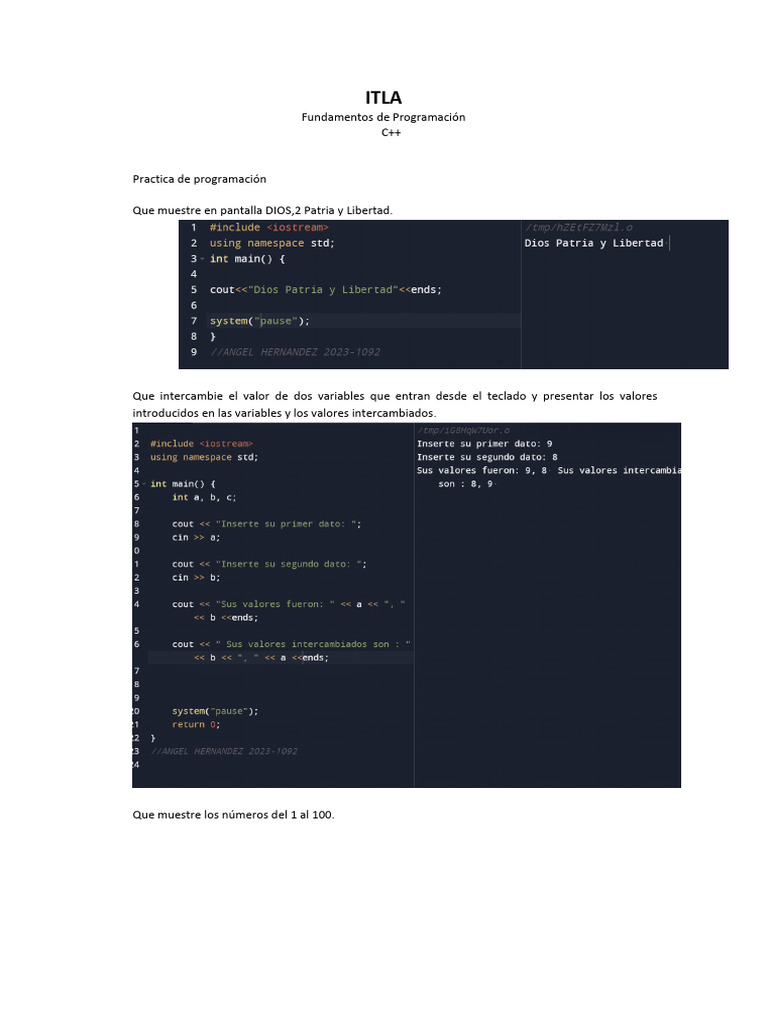 Ejercicios Básicos de Programación C++ | PDF | Matemáticas