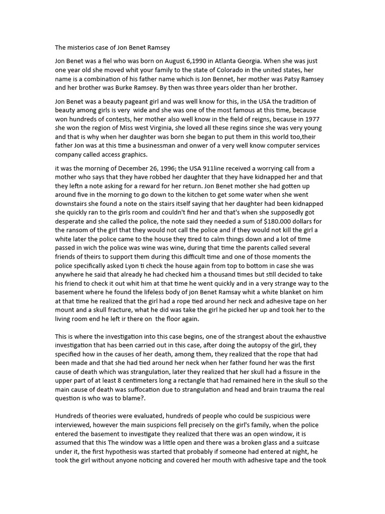 The Misterios Case of Jon Benet Ramsey | PDF