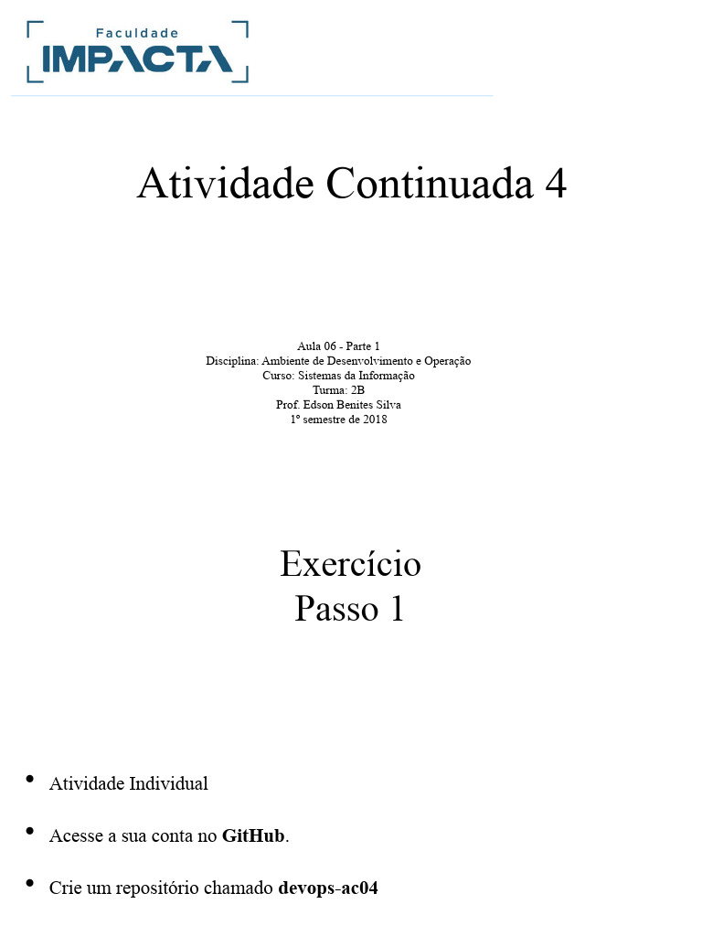 Aula 6a - SI - DevOps - Atividade - Continuada4 | PDF
